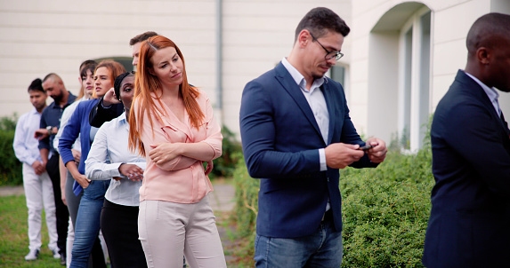 Queue Outdoors Business People Waiting Stock Photo - Download Image Now ... Queue Outdoors Business People Waiting Stock Photo - Download Image Now ...
