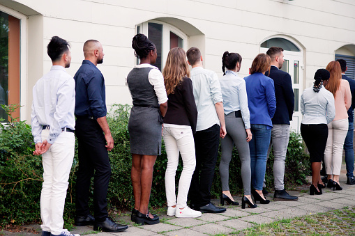 Queue Outdoors Business People Waiting Stock Photo - Download Image Now ... Queue Outdoors Business People Waiting Stock Photo - Download Image Now ...