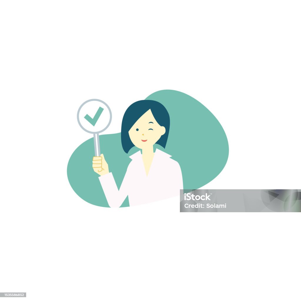 Woman With Green Check Mark Sign Stock Illustration Download Image
