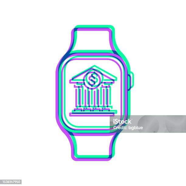 Smartwatch Avec Banque Icône Avec Superposition De Deux Couleurs Sur