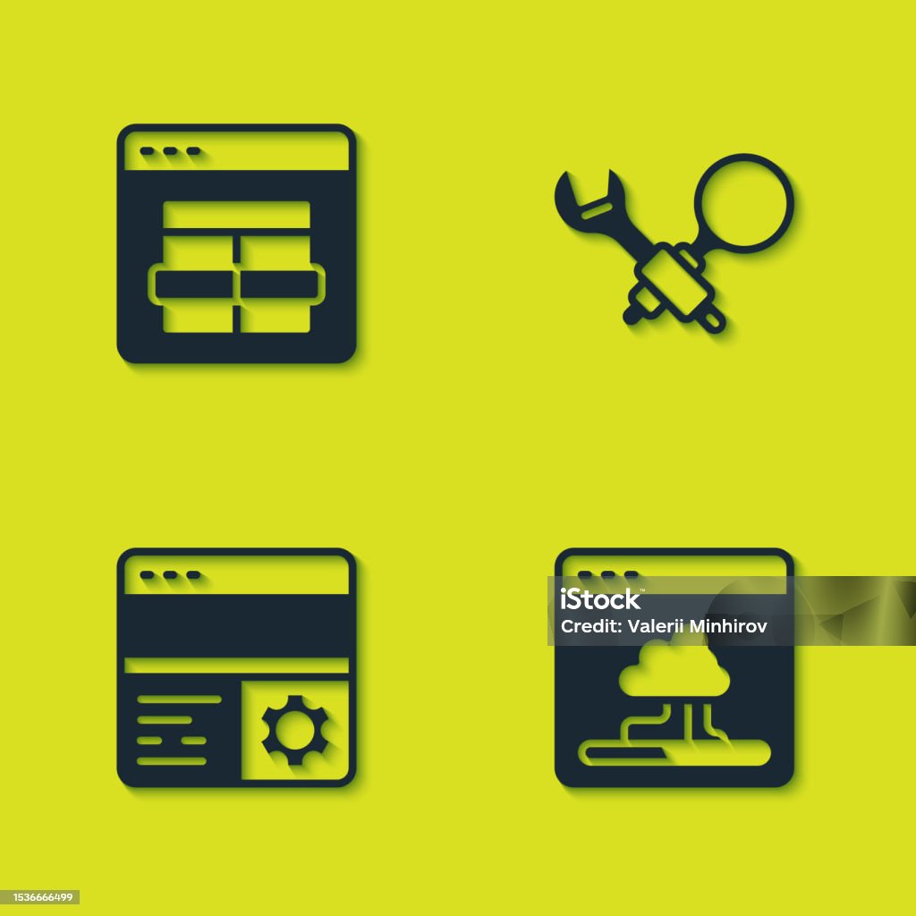 Set Mysql Code Cloud Technology Data Transfer Debugging And Icon Vector Stock Illustration