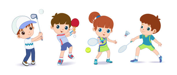 Kids Playing Badminton Clipart