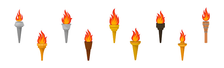 Torch With Brightly Burning Fire On Top As Ignited Light Source Vector