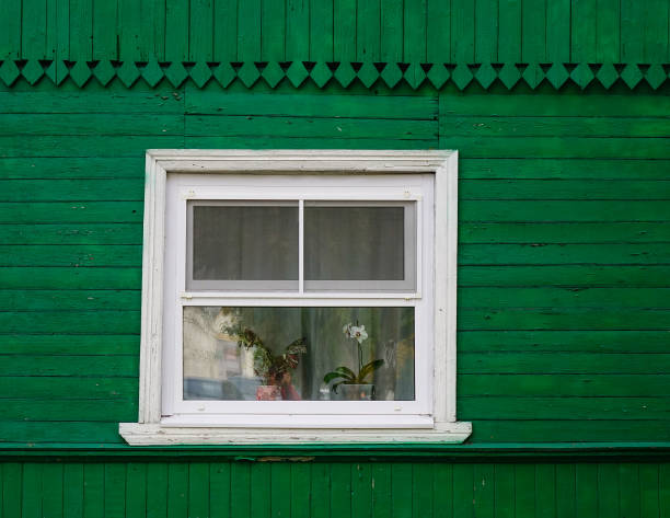 Free Stock Photo of Old green wooden wall with single white window ...