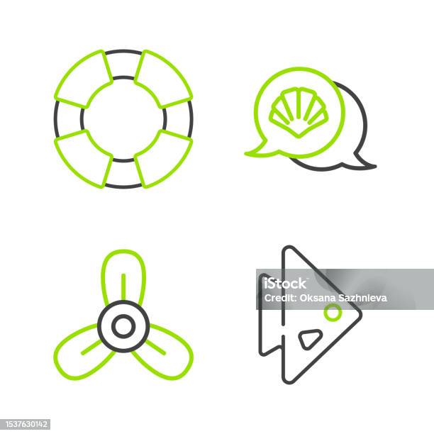 Réglez La Ligne Poisson Hélice De Bateau Turbine Coquille Saintjacques