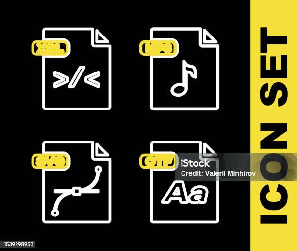 Définissez La Ligne Document De Fichier Mp3 Otf Svg Et Icône Xsl