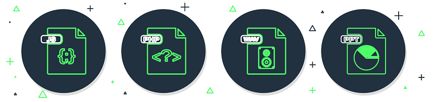 Set Line Php File Document Wav Js And Ppt Icon Vector Stock