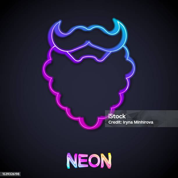 Ligne Néon Brillante Moustache Et Icône De Barbe Isolée Sur Fond Noir