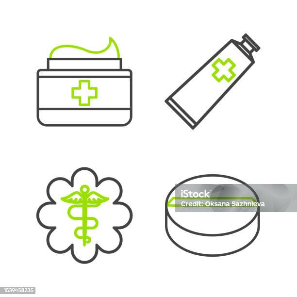 Set Garis Obat Pil Atau Tablet Bintang Darurat Simbol Medis Ular