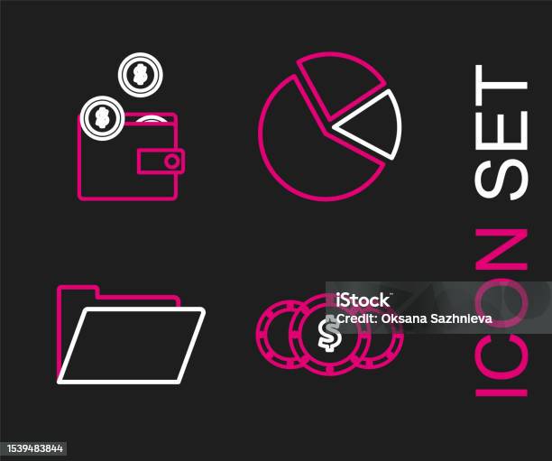 Set Garis Uang Koin Dengan Simbol Dolar Folder Dokumen Infografis