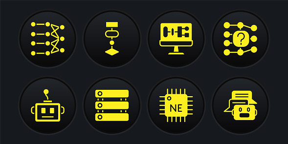 Set Artificial Intelligence Robot Neural Network Server Data Processor Cpu Algorithm Chat And