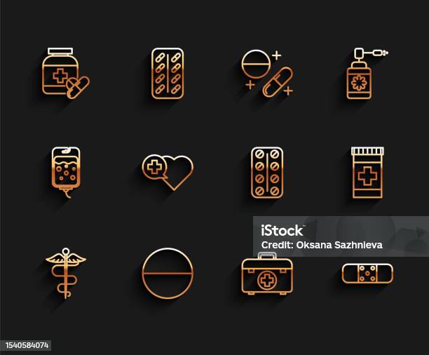 Définissez La Ligne Caduceus Symbole Médical Du Serpent Pilule Ou