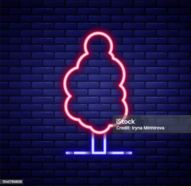 Ligne De Néon Brillant Icône Darbre Isolée Sur Fond De Mur De Briques