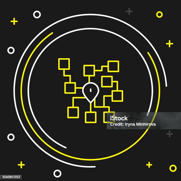 Icône De Réseau Neuronal De Ligne Isolée Sur Fond Noir Intelligence
