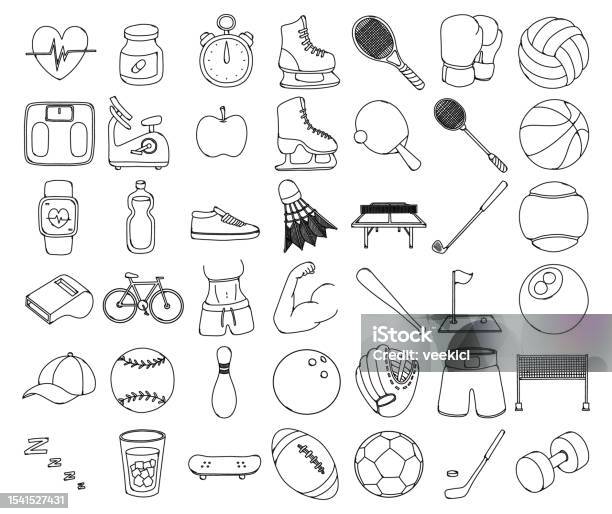 Jeu Dicônes Vectorielles Doodle Liées Au Sport Croquis De Dessin