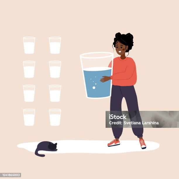 Bilan Hydrique Femme Africaine Assoiffée Avec Un Grand Verre Deau