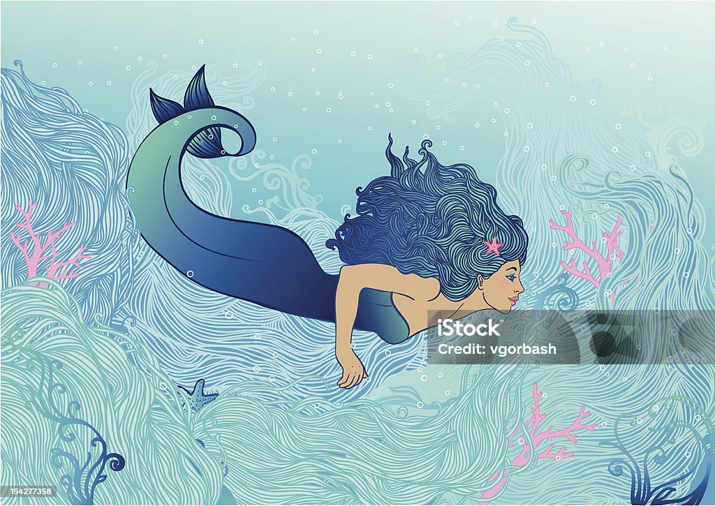 Beautiful Mermaid Swimming Underwater Stock Illustration Download