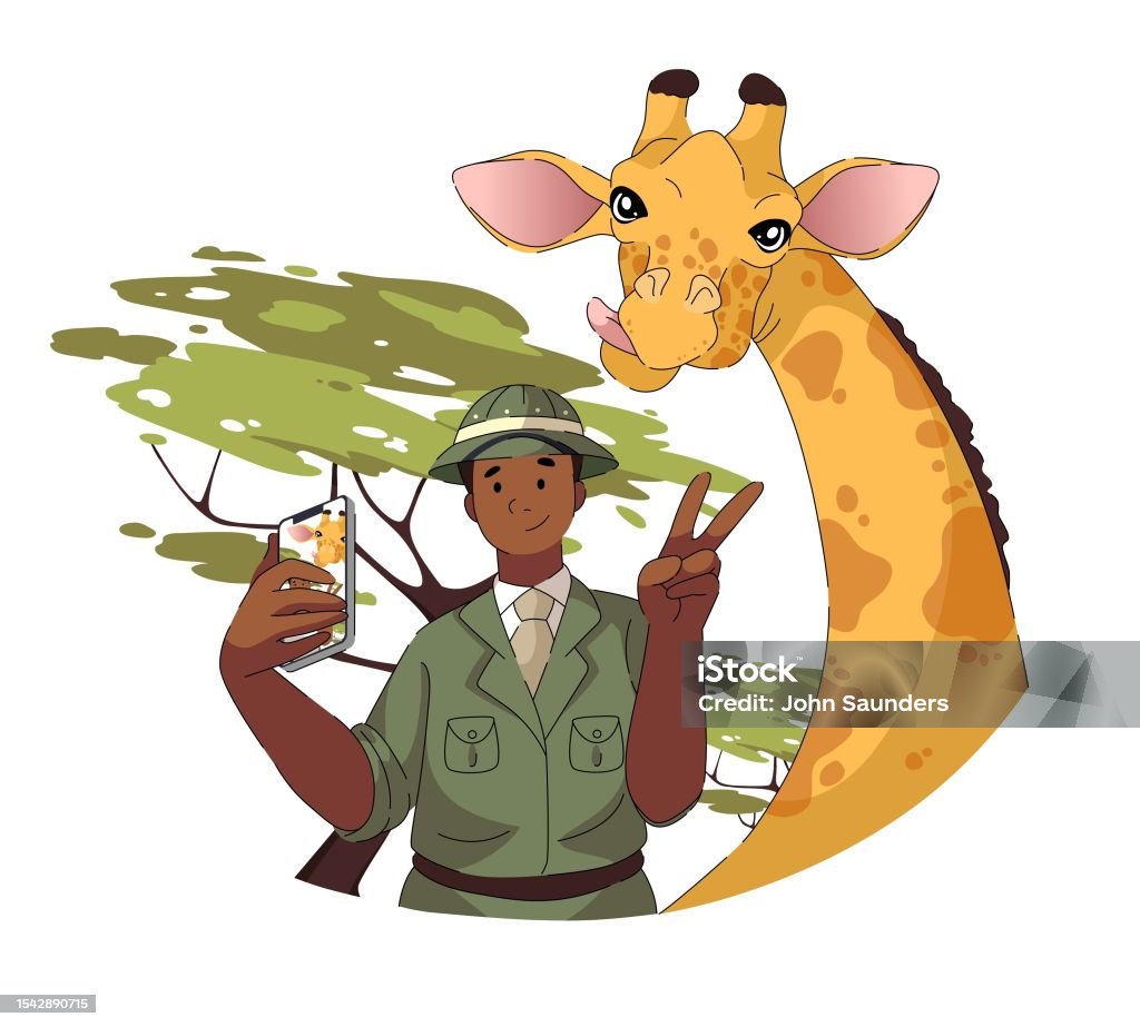 Un Ranger Prenant Un Selfie Avec Une Girafe Vecteurs libres de droits ... Un Ranger Prenant Un Selfie Avec Une Girafe Vecteurs libres de droits ...