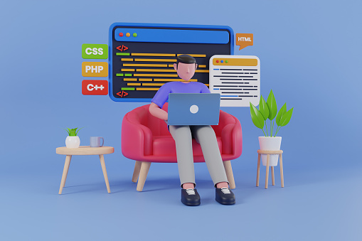 3d Programmer Engineer Illustration Concept Of Script Coding And Programming Web Site