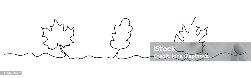 Feuilles Dautomne Art Au Trait Un Dessin Au Trait Continu Objet