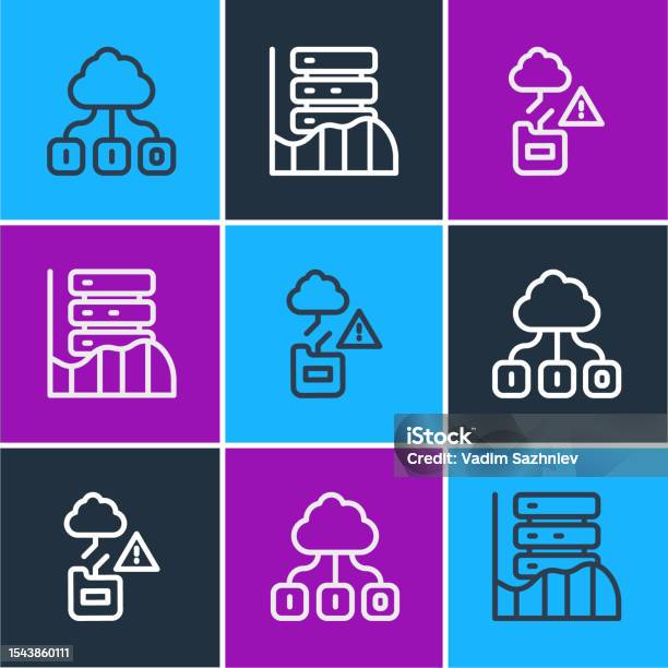 Setel Transfer Data Teknologi Cloud Garis Dan Ikon Server Data Web