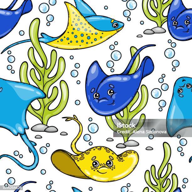 Motif Sans Couture Avec Des Raies Pastenagues De Dessin Animé Vecteurs