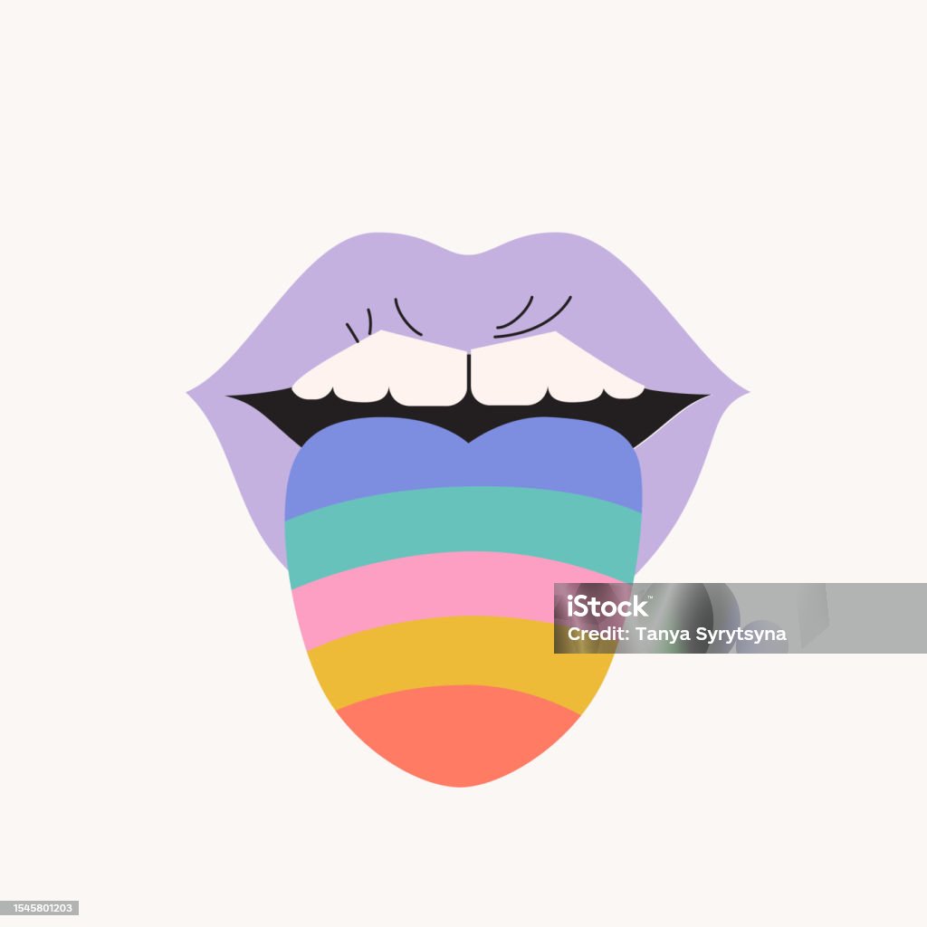 Comic Female Lips With Rainbow Colored Tongue Lgbtq Tolerance Pride
