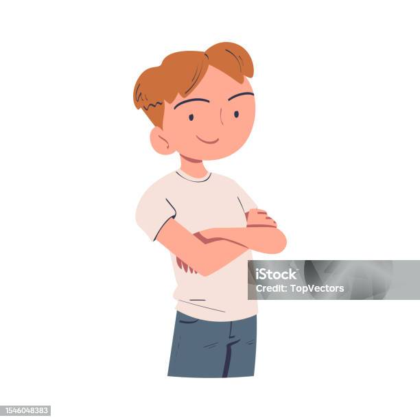 Confident Man Character With Folded Arms And Satisfied Face Expressing