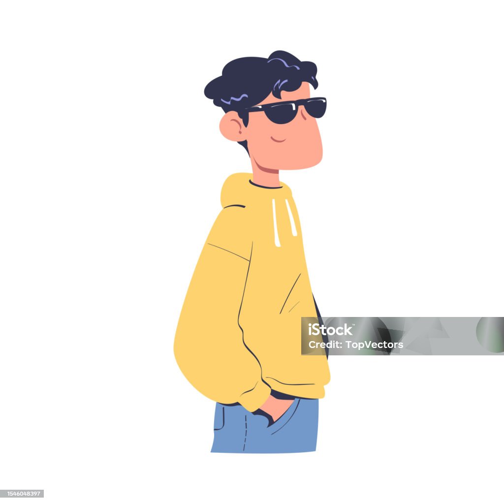 Confident Man Character In Hoody And Sunglasses With Satisfied Face