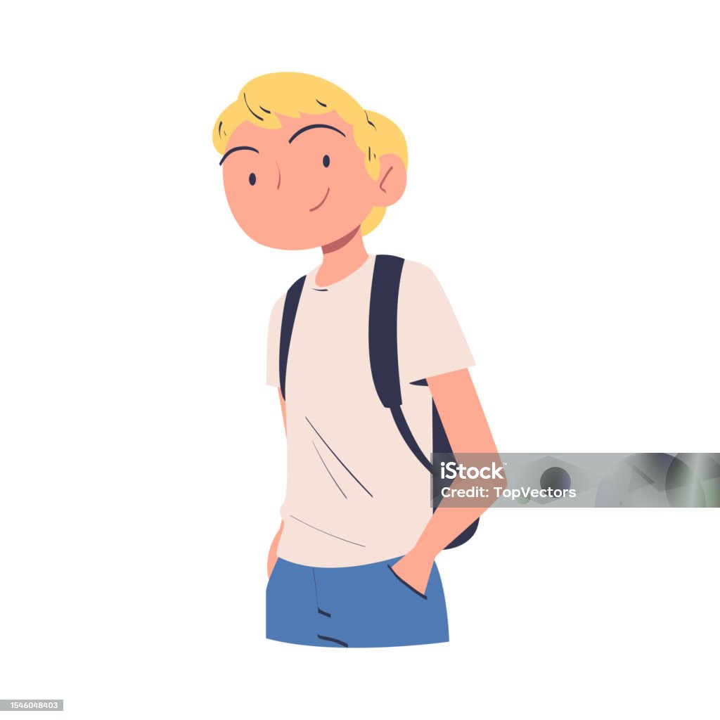 Confident Man Character With Satisfied Face And Hands In Pocket