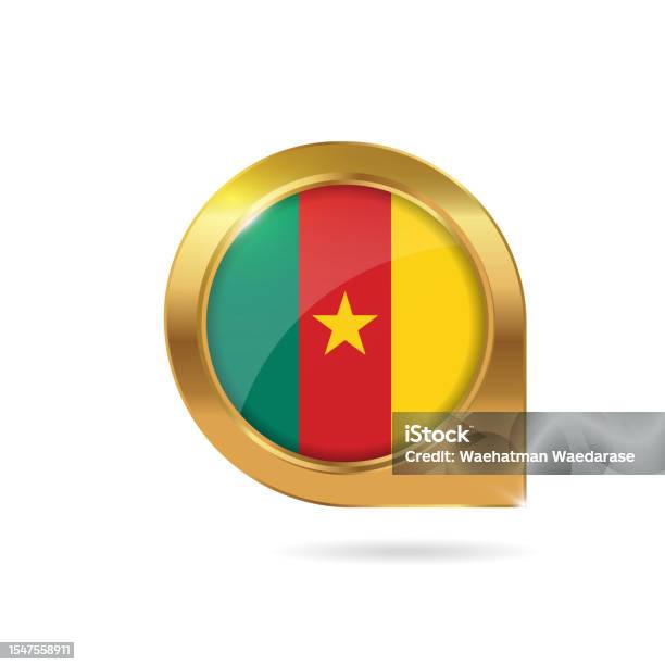 Cameroon Flag Location Map Pin Pointer With Icon Country Gold Frame