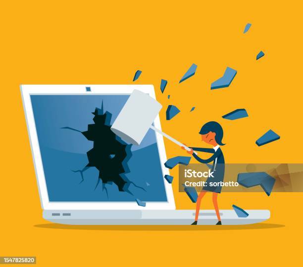 Broken Laptop Businesswoman Stock Illustration Download Image Now