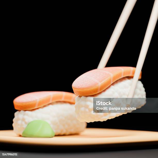 Sushi Tradisional Jepang Dengan Sumpit Di Piring Kayu Model Dan