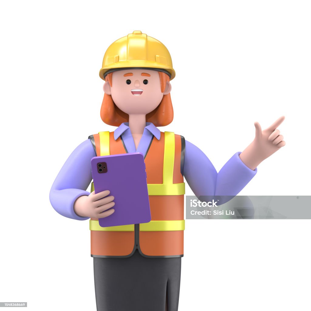 Ilustrasi 3d Insinyur Wanita Pam Memegang Tablet Dan Menunjuk Jari Ke ... Ilustrasi 3d Insinyur Wanita Pam Memegang Tablet Dan Menunjuk Jari Ke ...