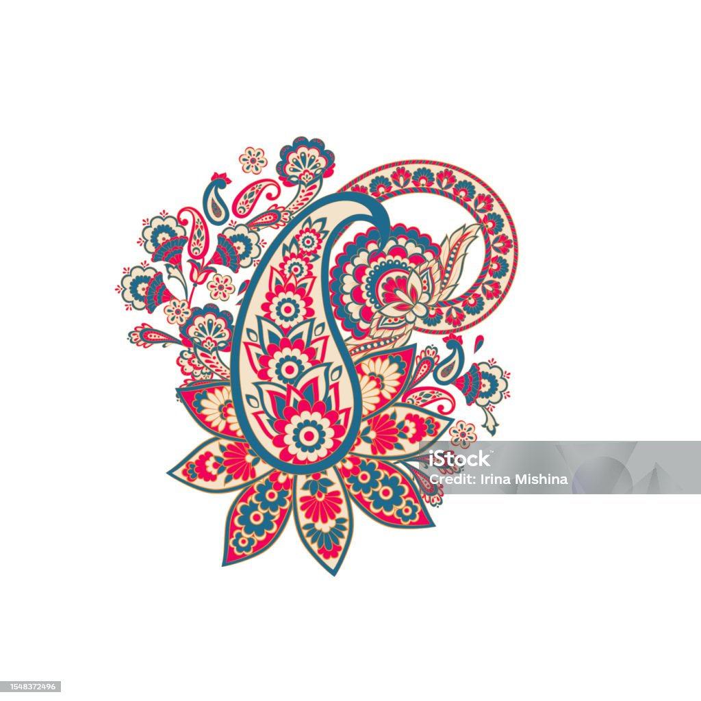 Paisley Vector Pattern Floral Isolated Asian Illustration Stock