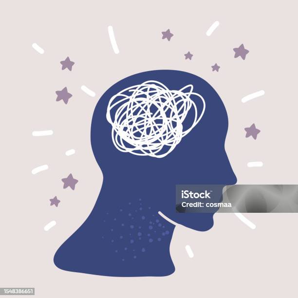 Ilustrasi Vektor Siluet Kepala Manusia Dengan Garis Kusut Di Dalamnya