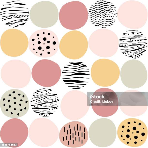 Seamless Pattern Brutal Black And White Design And Pastel Gentle Circles Minimal Abstract Set Of