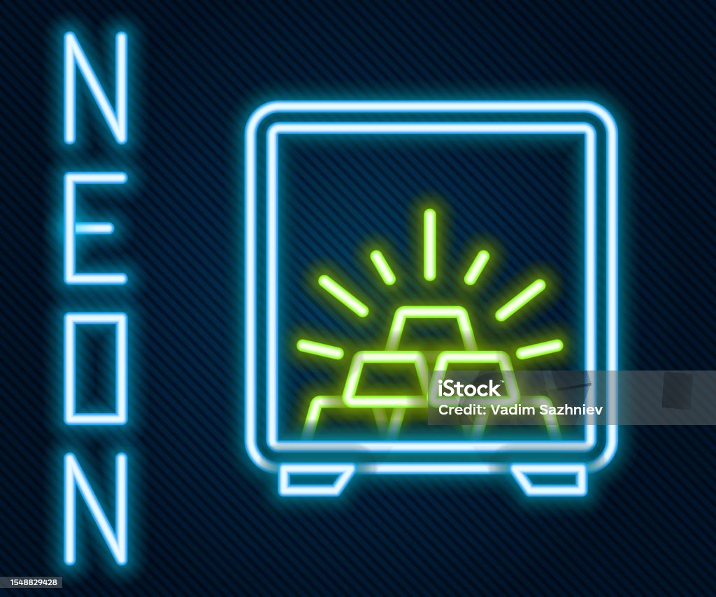 Garis Neon Bercahaya Aman Dengan Ikon Batangan Emas Yang Terisolasi ... Garis Neon Bercahaya Aman Dengan Ikon Batangan Emas Yang Terisolasi ...