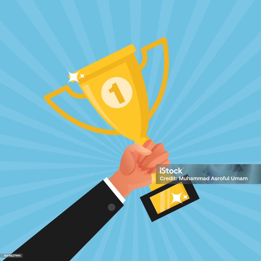 Vector Hand Holding Trophy As A Winner Stock Illustration Download
