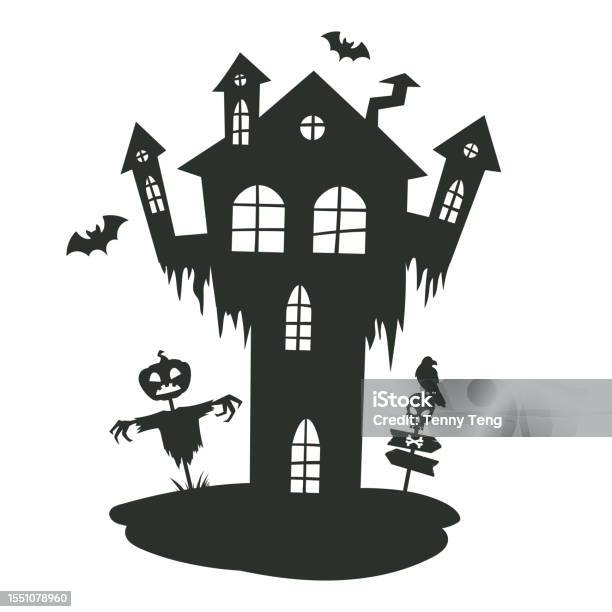 Siluet Rumah Hantu Menyeramkan Kartun Halloween Kastil Tua Berhantu