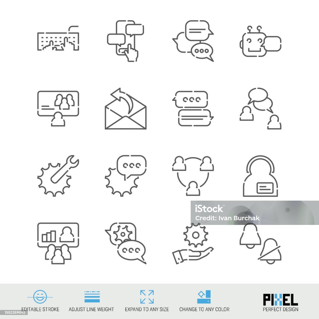 Support Connection Assistance Related Vector Line Icon Set Isolated On