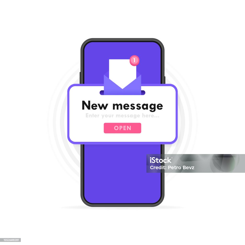 New Message Notification Pop Up Box With Open Envelope On Phone Screen new-message-notification-pop-up-box-with-open-envelope-on-phone-screen