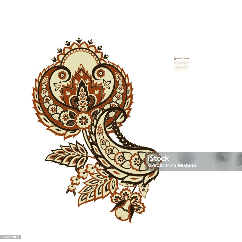 Paisley Vector Pattern Floral Isolated Asian Illustration Stock