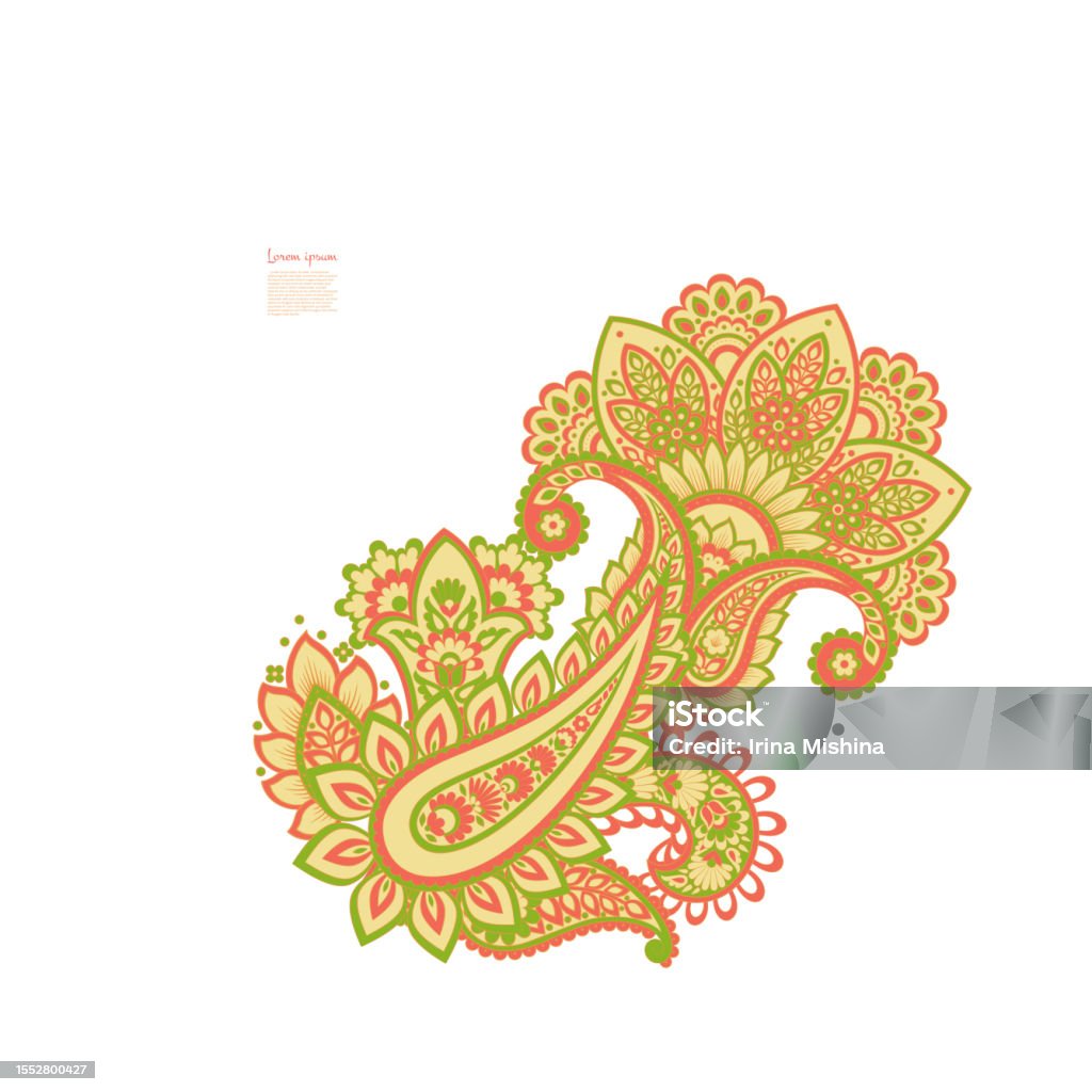 Paisley Vector Pattern Floral Isolated Asian Illustration Stock