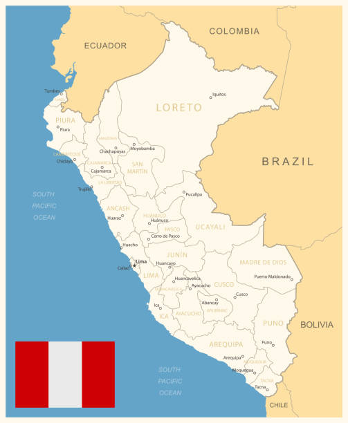 50 Mapa De Perú Estados Ciudades Y Bandera Fotografías De Stock Fotos