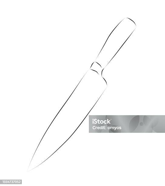 Simple Vector Kitchen Knife Hand Draw Skecth Line Art Isolated On White