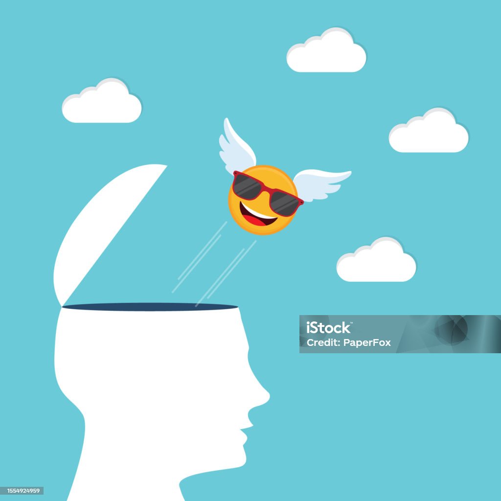 Ilustración De Pensamiento Positivo Y Optimista Buen Humor Con Alas