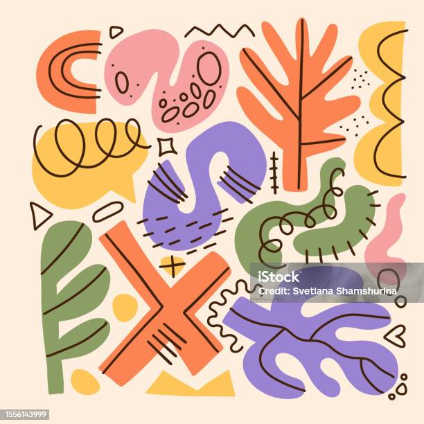 Set Trendi Tangan Digambar Berbagai Bentuk Dan Objek Doodle Abstrak