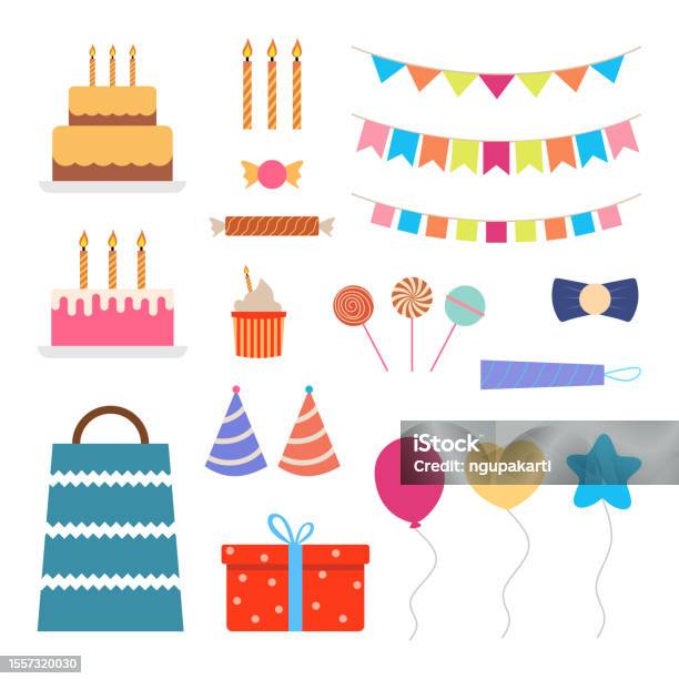Collection Of Various Festive Elements For A Birthday Party Colorful