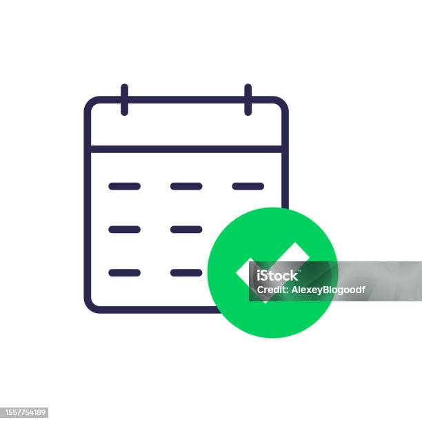 Ikon Garis Tipis Tanggal Yang Disetujui Kalender Dengan Tanda Centang